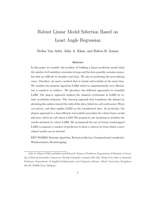 Pdf Robust Linear Model Selection Based On Least Angle Regression