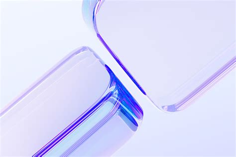 크리스탈 유리 홀로그램 투명 큐브 블록이 렌더링되는 추상적인 3d 매크로 배경 자주색 파란색 사각형 플레이트 모양 무지개 빛 프리즘 효과 홀로그램 그라디언트 질감 0명에