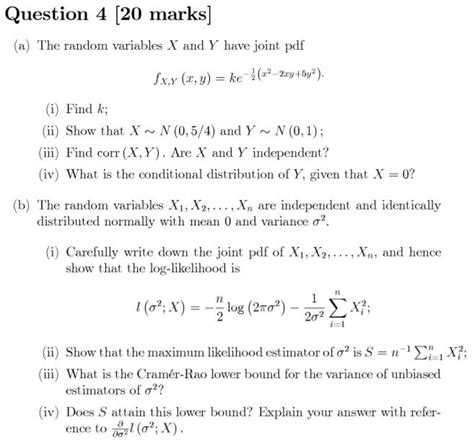solved question 4 [20 marks] a the random variables x and