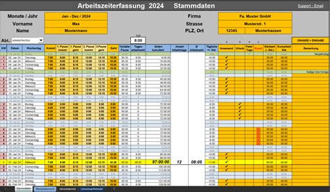 Excel Arbeitszeiterfassung 2024 Variable Pause