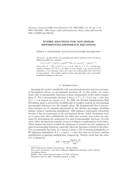 Pdf Entire Solutions For Non Linear Differential Difference Equations
