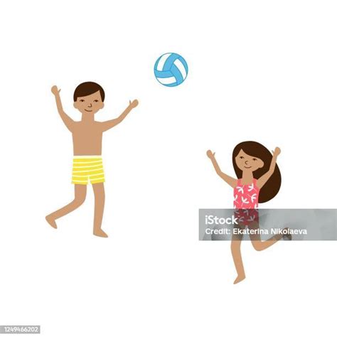 비치 발리볼 여름 고립 된 벡터 일러스트를 연주하는 아이들 공 스포츠 장비에 대한 스톡 벡터 아트 및 기타 이미지 공 스포츠 장비 귀여운 놀기 Istock