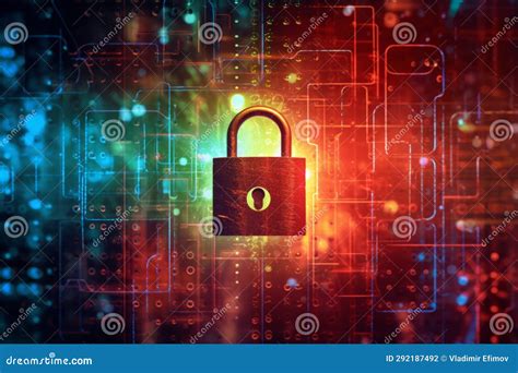 Padlock With Digital Technology Elements Set Against Abstract Background Emphasizing Importance