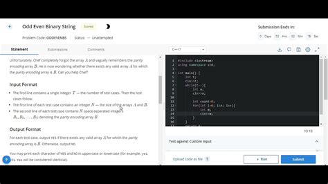 Odd Even Binary String Codechef Solution Starter 74 Codechef Contest Youtube