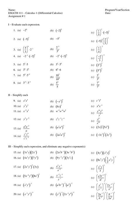 Emath 111 Calculus 1 Refresher Series Assignment 1 Name Program