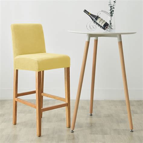 Badu Bg Мека кадифена калъфка за стол с къса облегалка разтеглив едноцветен бар стол за