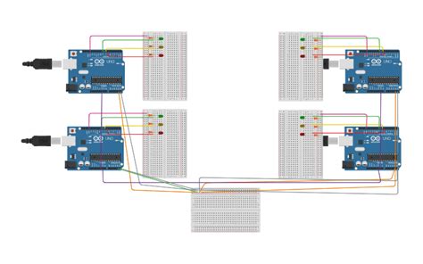 Circuit Design Semaforo 4 Arduinos Tinkercad
