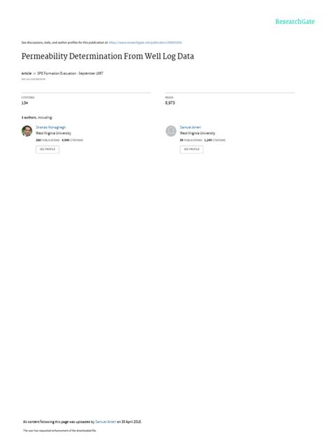 Permeability Determination From Well Log Data Pdf Dependent And