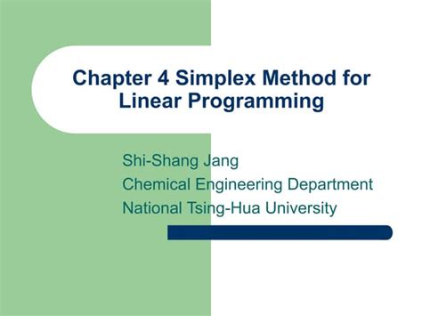 Simplex Method For Linear Programming Operations Research Ppt