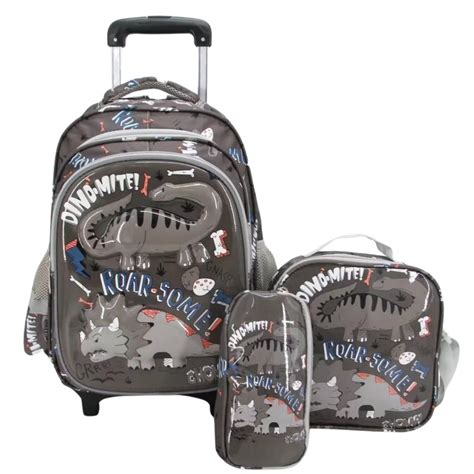 کیف مدرسه چرخدار طرح دو دایناسور مدل سه تیکه کد 26161