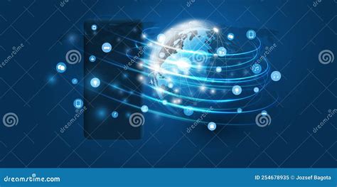 Abstract Blue Modern Style Cloud Computing Networks Global Telecommunications And IoT Concept