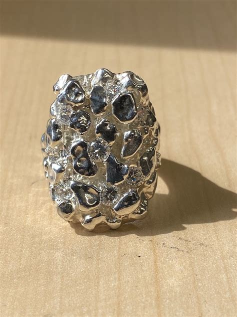 Large Nugget Ring Sterling Silver 925 Heavy With Cz Stones Available