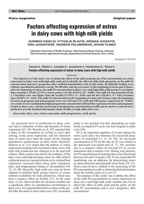 Pdf Factors Affecting Expression Of Estrus In Dairy Cows With High Milk Yields