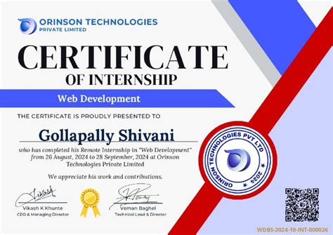 Gollapally Shivani On Linkedin Webdevelopment Internship Frontend Backend Careergrowth