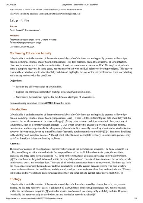 Pdf Labyrinthitis Statpearls
