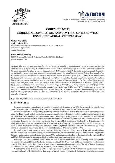 Pdf Modelling Simulation And Control Of A Fixed Wing Unmanned Aerial Vehicle Uav