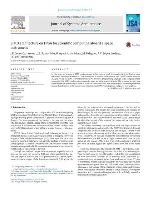 pdf simd architecture on fpga for scientific computing aboard a space instrument