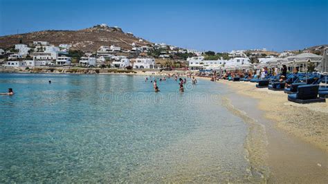 View Of The Luxury Ornos Beach In Myconos Editorial Photography Image