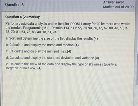 Solved Question 4 20 Marks Perform Basic Data Analysis On