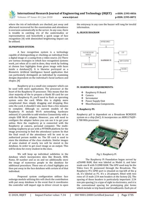 Irjet Face Recognition Based Attendance System Using Raspberry Pi Pdf Computing
