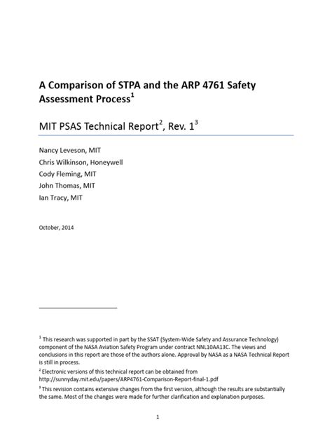 A Comparison Of Stpa And The Arp 4761 Safety Assessment Process Process Pdf