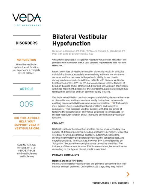 Bilateral Vestibular Hypofunction 9 Pdf Balance Ability