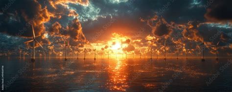 A Fleet Of Floating Offshore Wind Turbines Showcasing Their Impact On Sustainable Development