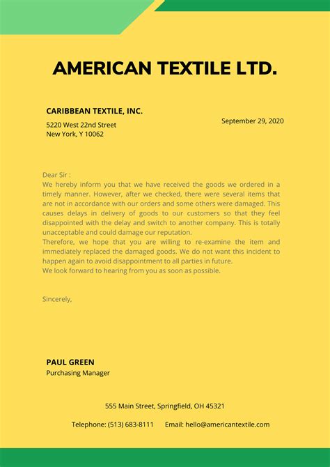 Business Complaint Letter Format
