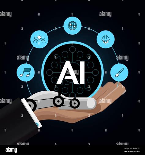 Artificial Intelligence Concept With 5 Icons And Semi Robotic Hand Vector Stock Vector Image