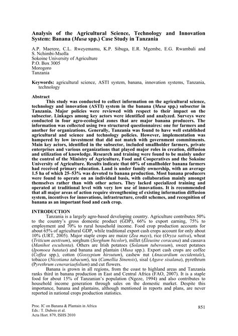 Pdf Analysis Of The Agricultural Science Technology And Innovation System Banana Musa Spp