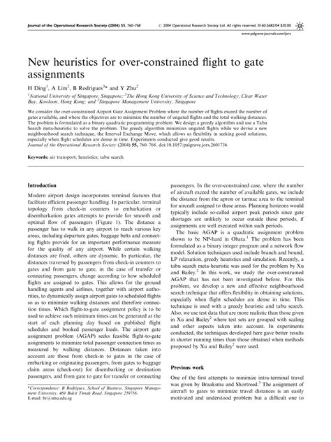 Pdf New Heuristics For Over Constrained Flight To Gate Assignments