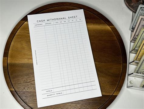 Cash Withdrawal Sheet Notepad Set Of 50 Sheets Etsy
