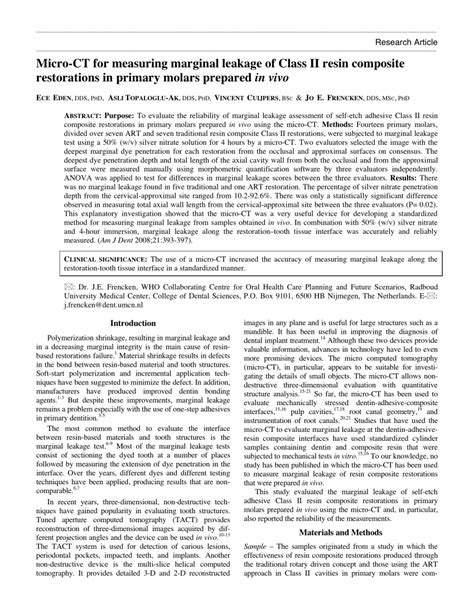 Pdf Micro Ct For Measuring Marginal Leakage Of Class Ii Resin Composite Restorations In