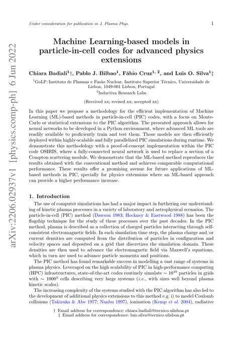 Pdf Machine Learning Based Models In Particle In Cell Codes For