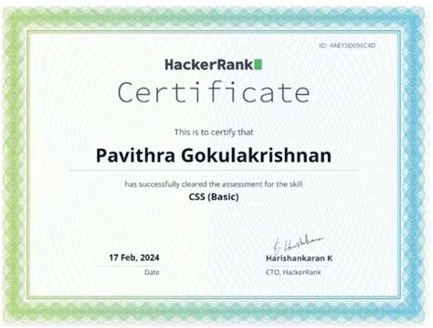 Pavithra Gokulakrishnan On Linkedin Css Css3 Hackerrankcertified Hackerrank
