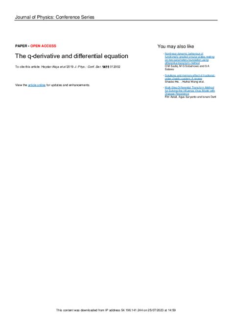 Pdf The Q Derivative And Differential Equation