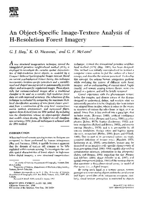 Pdf An Object Specific Image Texture Analysis Of H Resolution Forest Imagery