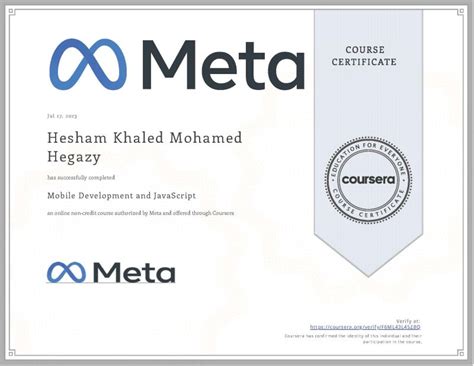 Hesham Hegazy On Linkedin Coursera Onlinelearning Javascript Webdevelopment Mobiledevelopment