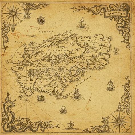 Intricately Designed Fantasy Map Resembling An Antique Treasure Map