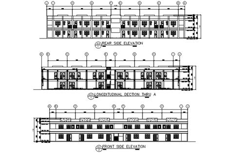 Different Side Elevation And Longitudinal Section Design In Autocad 2d Drawing Dwg File Cad File