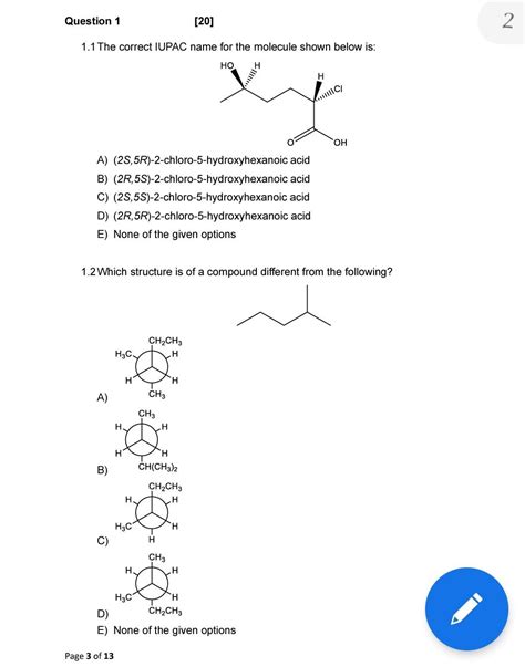 1 1 The Correct Iupac Name For The Molecule Shown