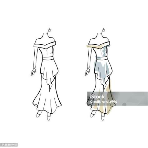 마네킹 여성 드레스 패션 캐주얼 의류 모델 자유형 스케치 일러스트 레이 션 관능에 대한 스톡 벡터 아트 및 기타 이미지 관능 나이 드레스 Istock