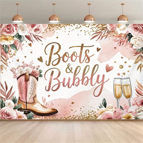 Boots And Bubbly Bridal Shower Backdrop Boho Western Pink Floral