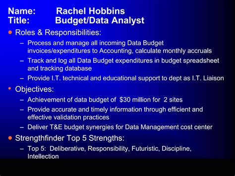 Budget Analyst Summary Duties Pptx Technology And Computing