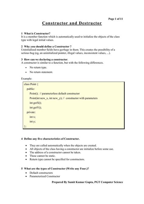 Constructor And Destructor Pdf