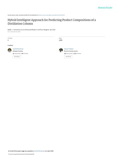 2016 Hybrid Intelligent Approachfor Predicting Product Compositionof Distillationcolumn Pdf