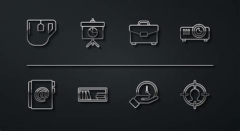 티백 주소록 영화 영화 미디어 프로젝터 시계 선반 책 칠판 다이어그램 머리 사냥 개념 및 서류 가방 아이콘으로 차 한잔을 설정합니다 벡터 가방에 대한 스톡 벡터 아트 및