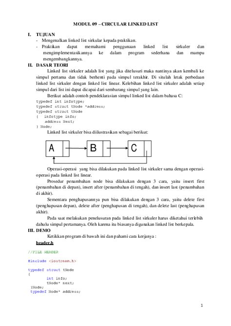 Pdf Struktur Data Modul 09 Circular Linked List