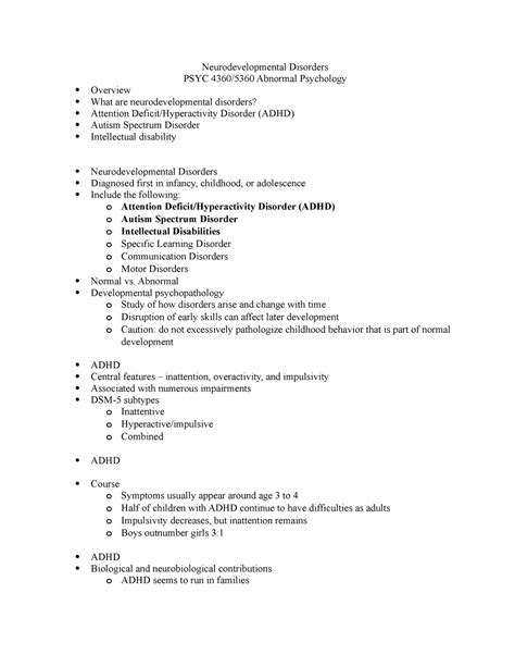 Neurodevelopmental Disorders Neurodevelopmental Disorders Psyc 4360