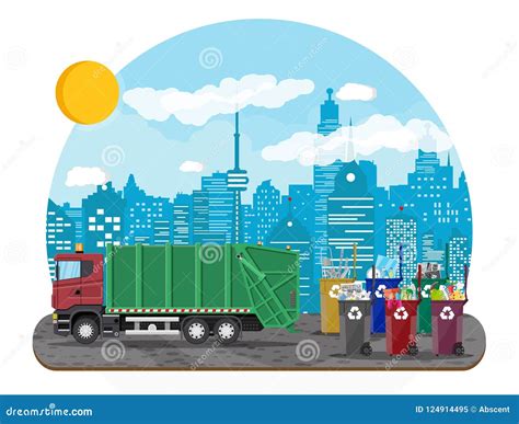 Urban Cityscape With Garbage Car Stock Vector Illustration Of Cartoon